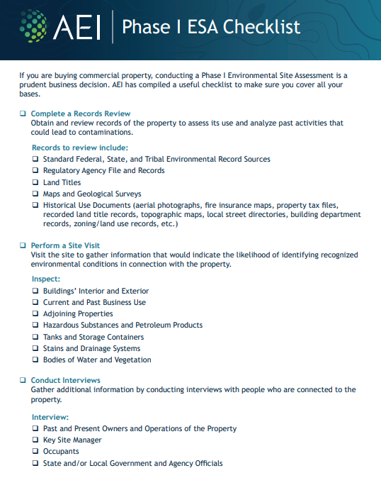 Phase I Environmental Site Assessment Checklist - AEI Consultants